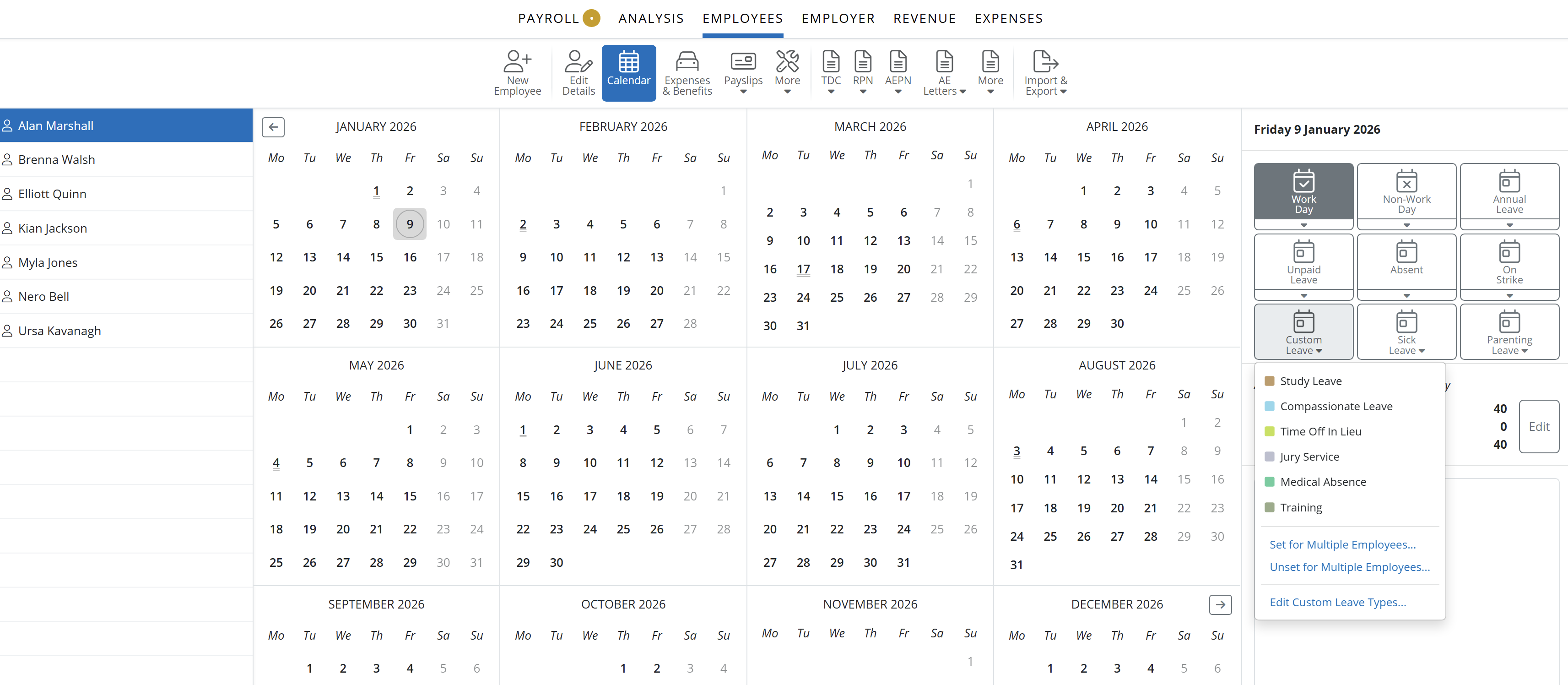 Defining and Setting Custom Leave Types on Employee Calendar – BrightPay